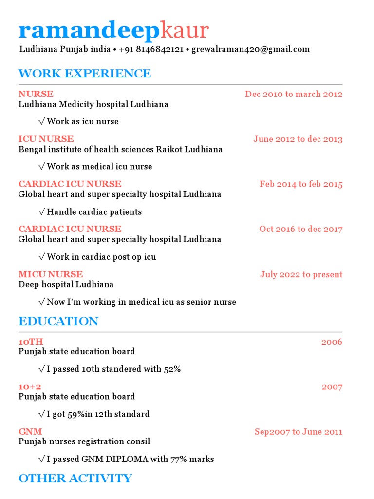 Resume Ramandeep Kaur (1) | PDF