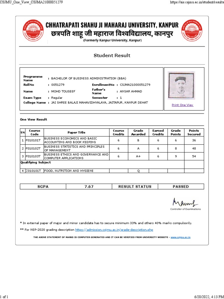 CSJMU_One_View_CSJMA21000051279 | PDF | Qualifications