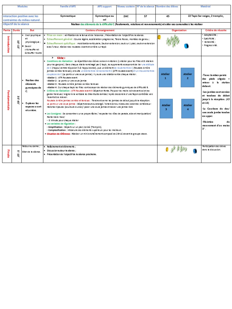 Fiche de Préparation de La Séance 7 de Gymnastique 2AC | PDF