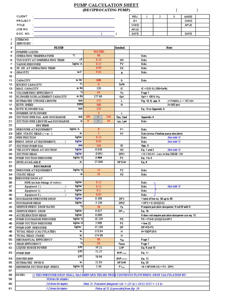 R-Pump Cal Sheet1 | PDF | Pump | Physical Quantities