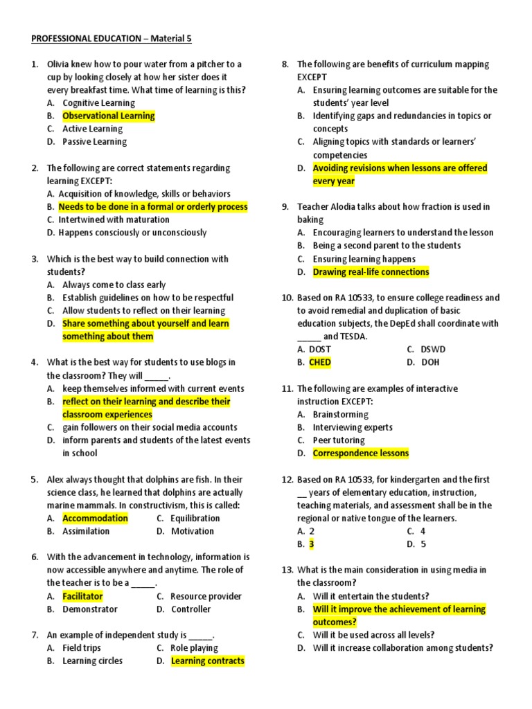 Prof Ed Review Material 5 With ANSWERS | PDF | Learning | Educational ...