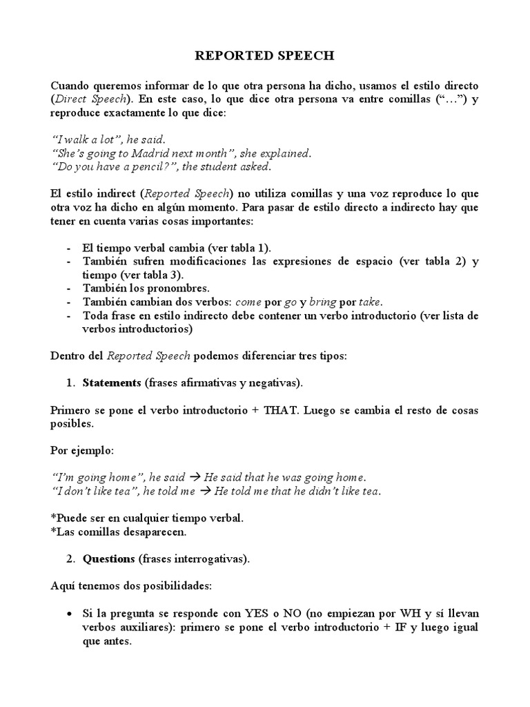 Reported Speech b2 | PDF | Verbo | Semántica