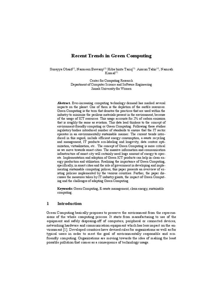 Recent Trends In Green Computing Pdf