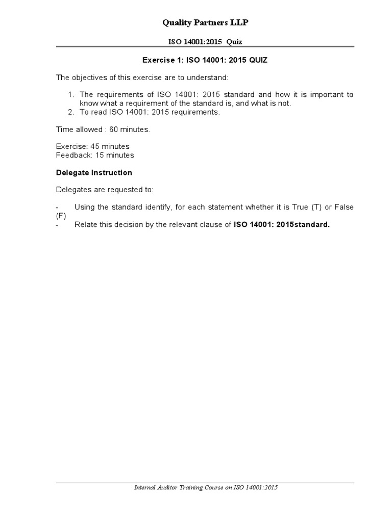 Iso 14001 Quiz | PDF