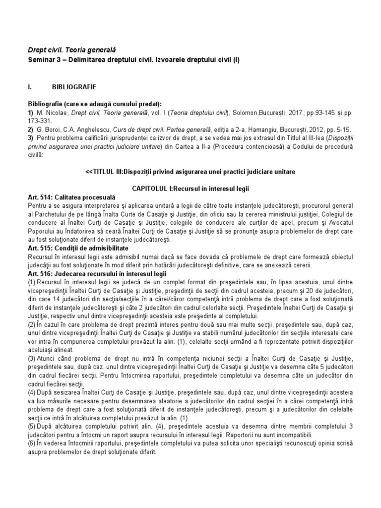 Seminar 3 - Delimitarea Dreptului Civil. Izvoarele Dreptului Civil (I) | PDF