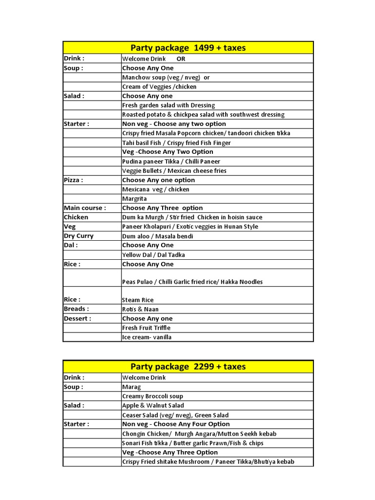 Buffet Package Menu | PDF | Soup | Salad