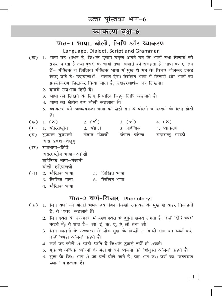 Vyakaran Vriksh 6 Answersheet | PDF