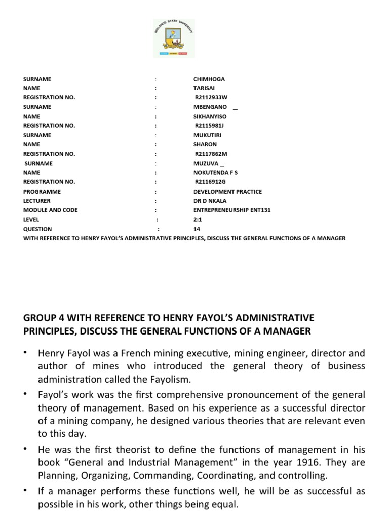 2group 4 With Reference To Henry Fayol's Administrative Principles ... 2group 4 With Reference To Henry Fayol's Administrative Principles ...