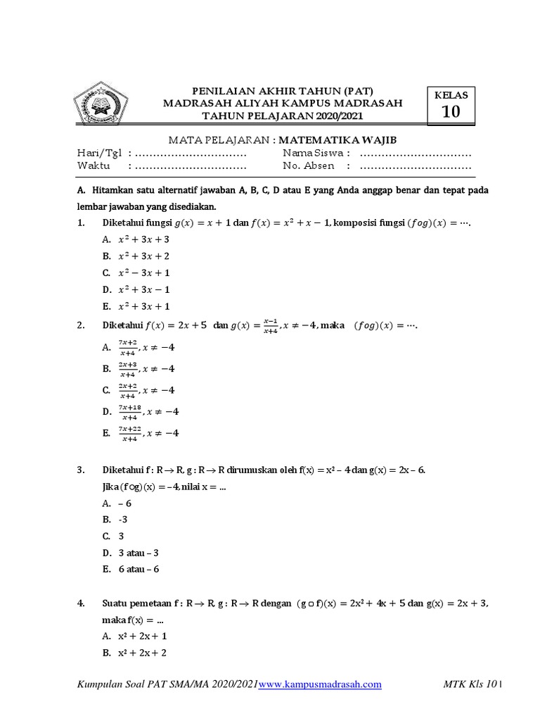 Soal PAT MTK Wajib | PDF | Sains & Matematika | Komputer
