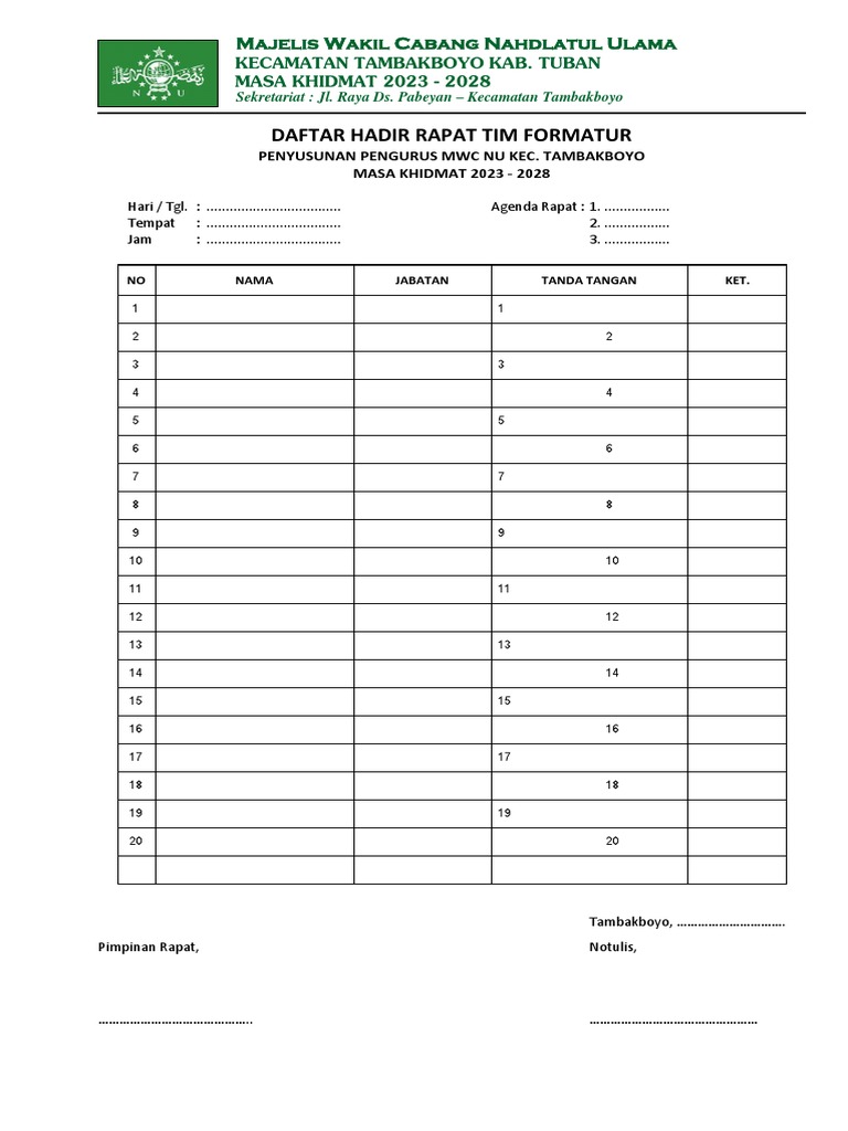 Daftar Hadir Rapat Tim Formatur | PDF
