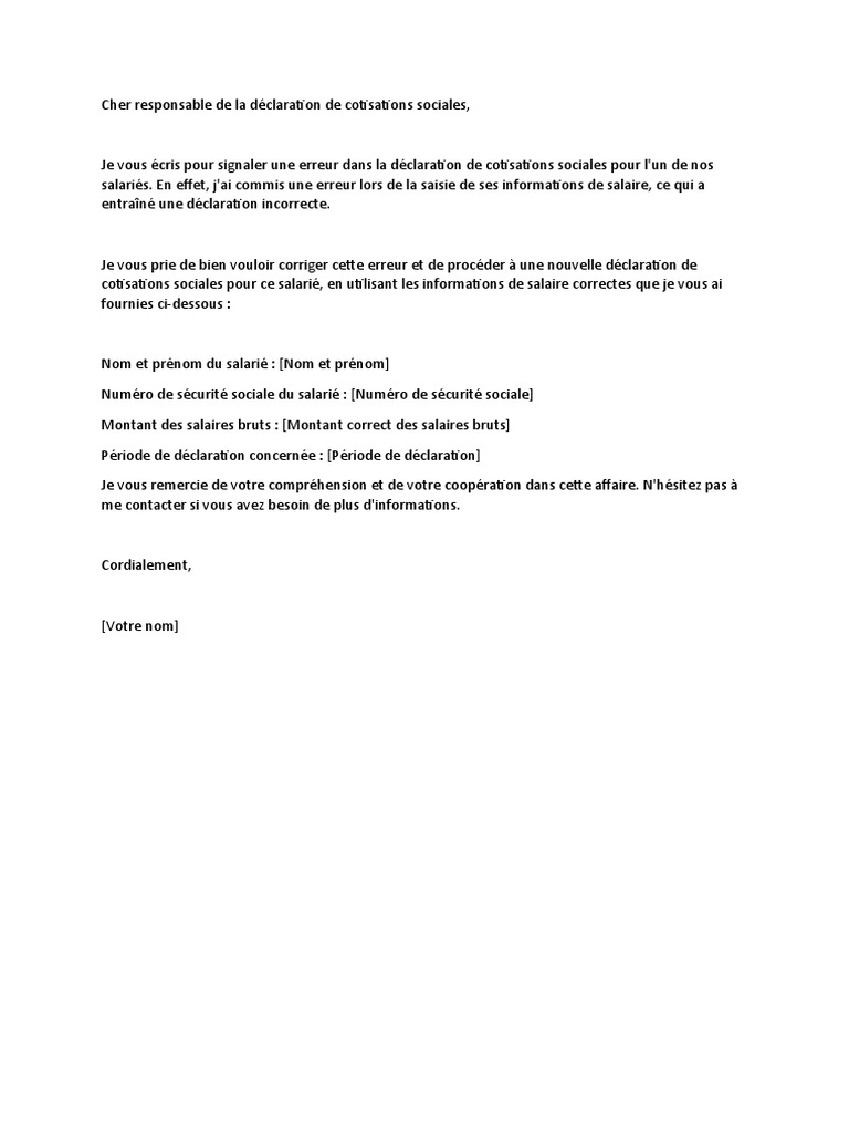 Demande À CNSS Pour Corriger La Déclaration | PDF