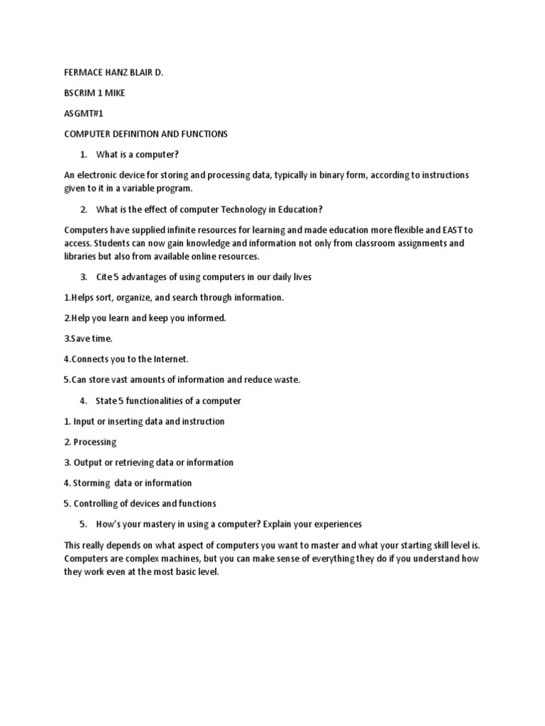 Computer Definition and Functions | PDF