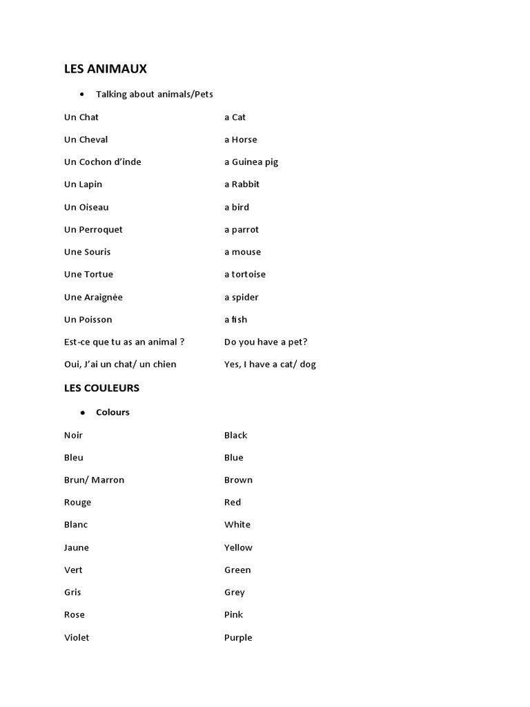 LES ANIMAUX Vocabulaire | PDF