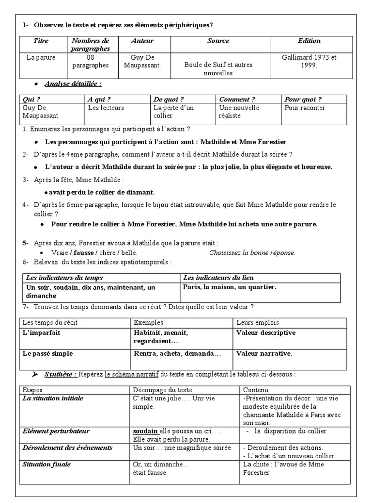 Analyse de "La Parure" de Maupassant | PDF | Guy de Maupassant