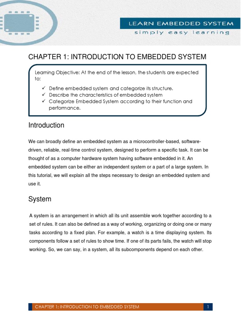 Chapter 1 Introduction To Embedded System Pdf Embedded System Real Time Computing