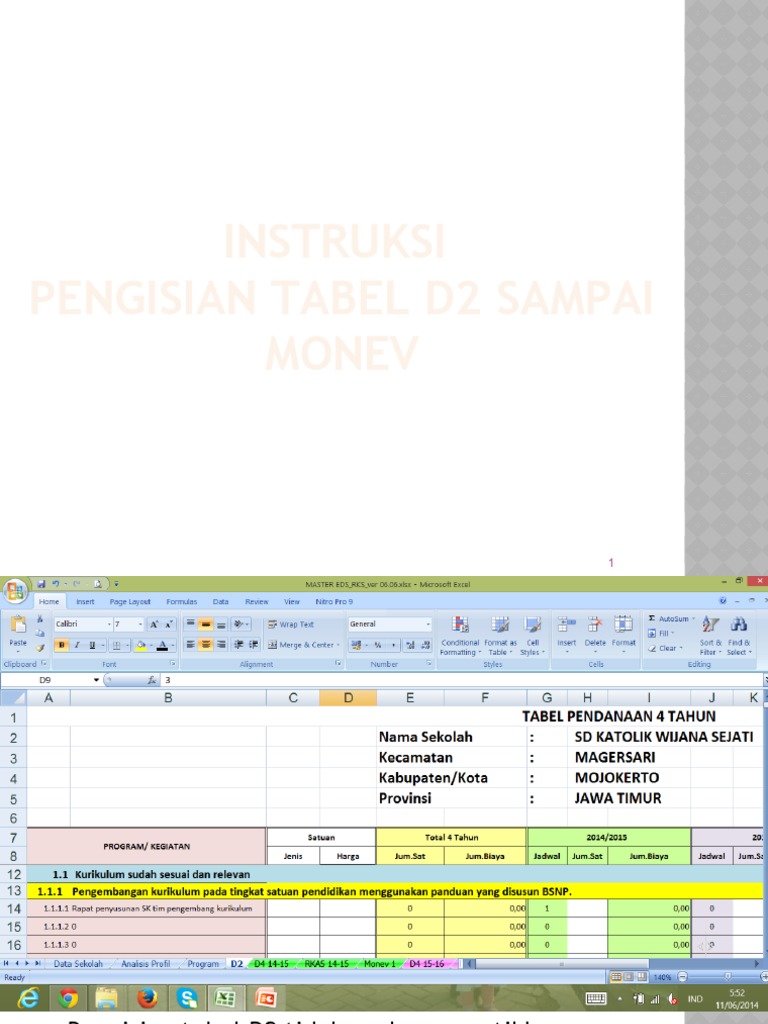 Panduan Pengisian Tabel D2 Monev | PDF