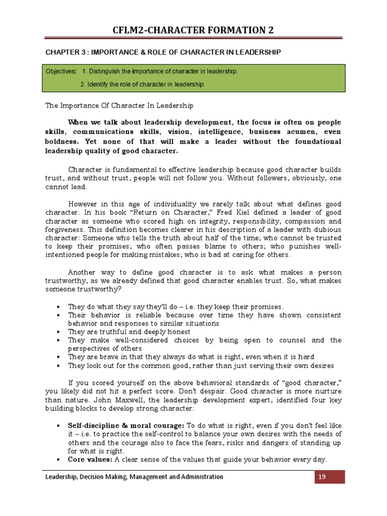 Chapter 3 - Importance & Role of Character in Leadership | PDF ...