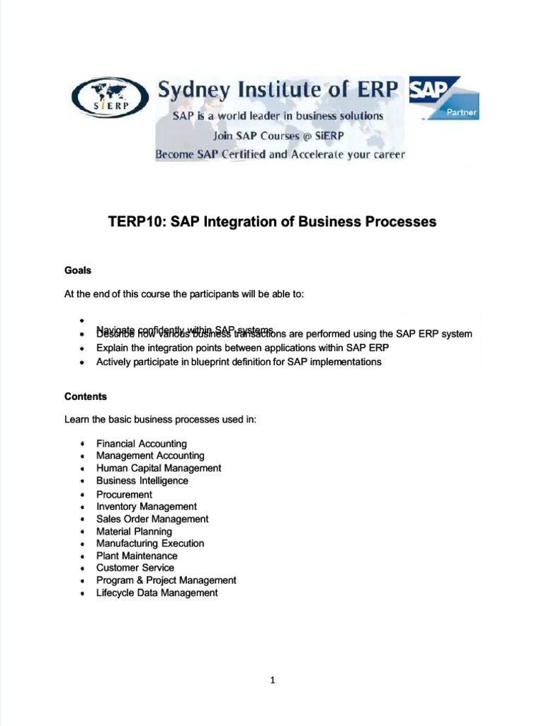 PDF Terp10 Sap Integration of Business Processes Outline PDF - Compress ...
