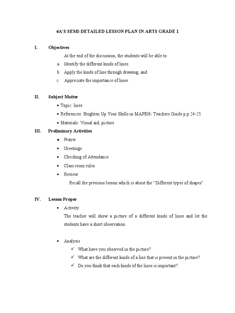 Grade 1 Arts Lesson Plan: Lines | PDF | Foreign Language Studies | Art