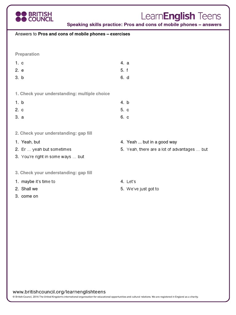 Pros and Cons of Mobile Phones - Answers | PDF