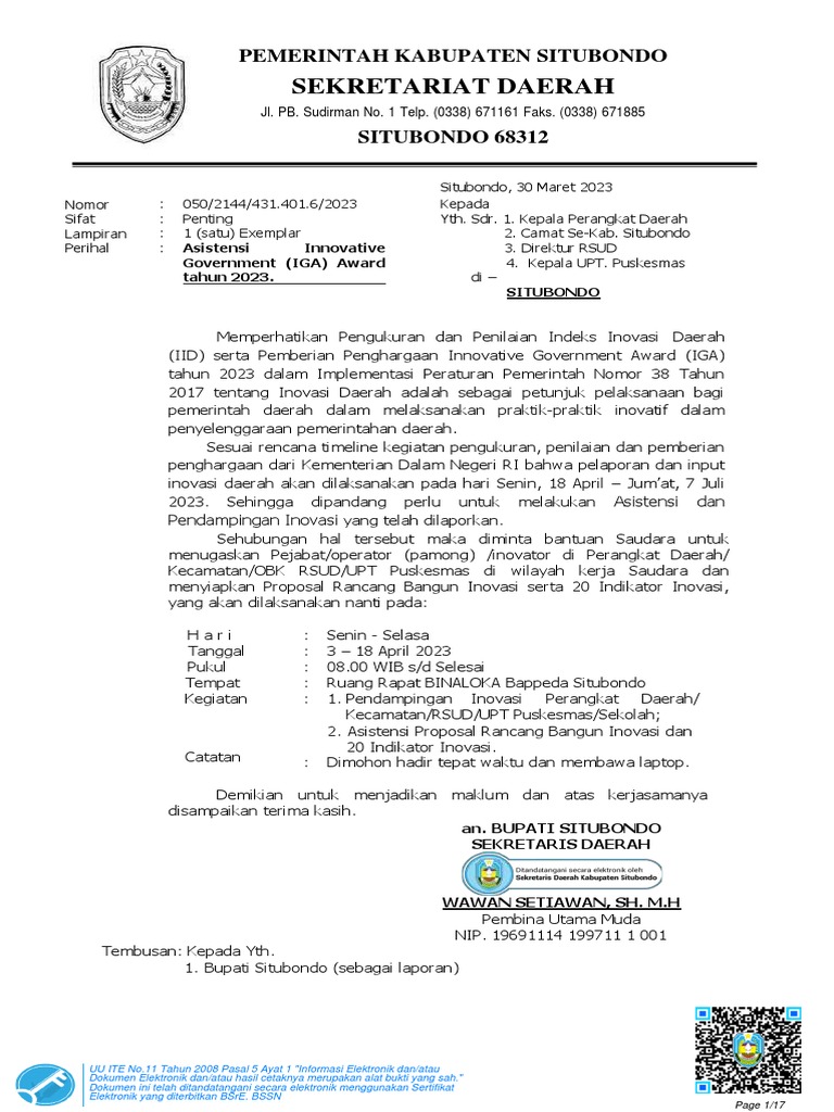 Surat Sekda, Asistensi Iga TH 2023 Fix | PDF