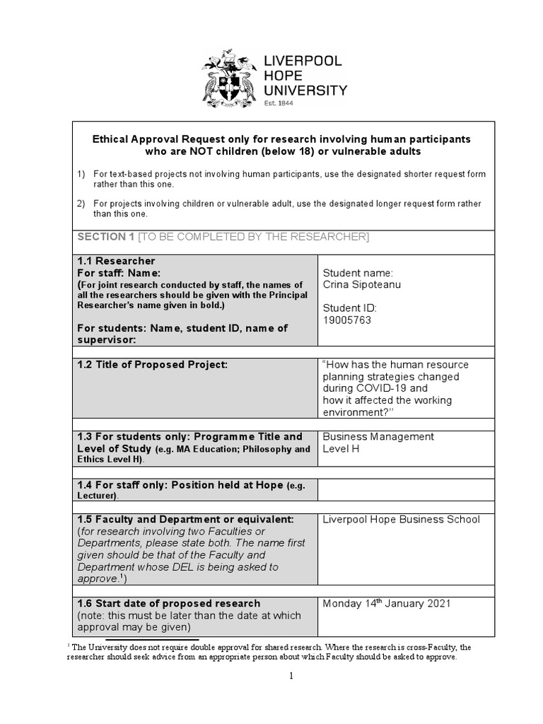 Sample Ethics Form - Human Resource Planning | PDF