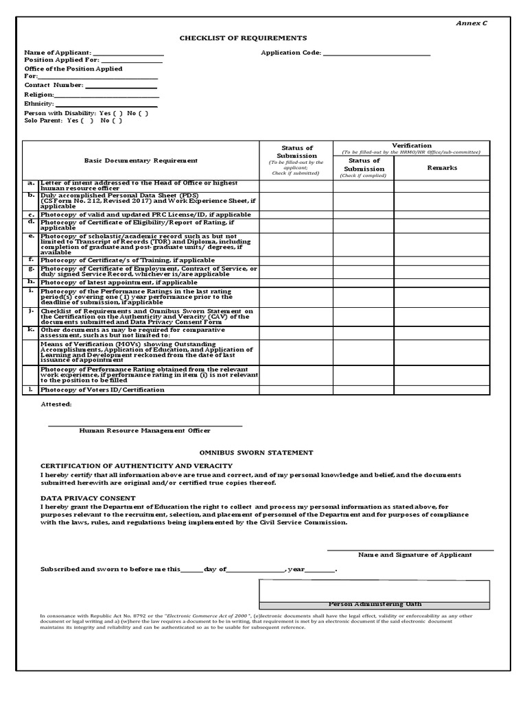 DepEd Application Requirements Checklist | PDF | Authentication | Business