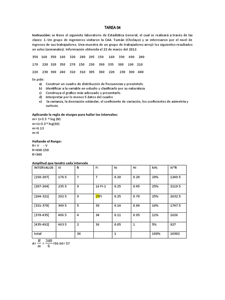 Estadistica 4 Tarea) | PDF