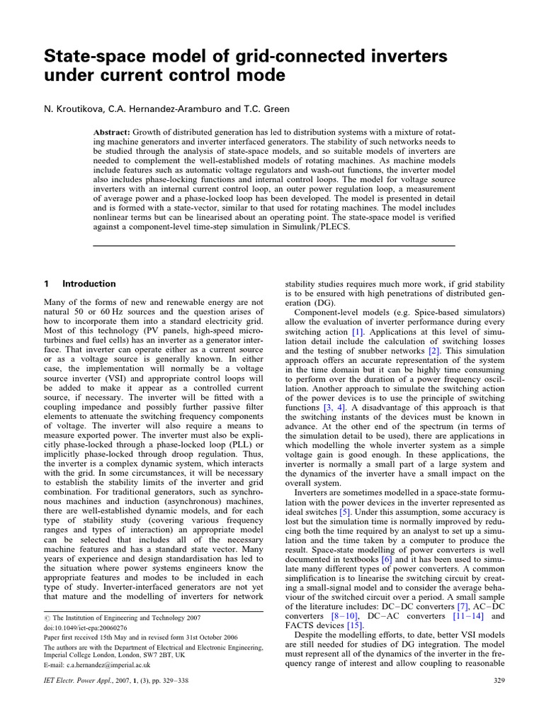 State Space Model Of Grid Connected Inverters Under Current Control