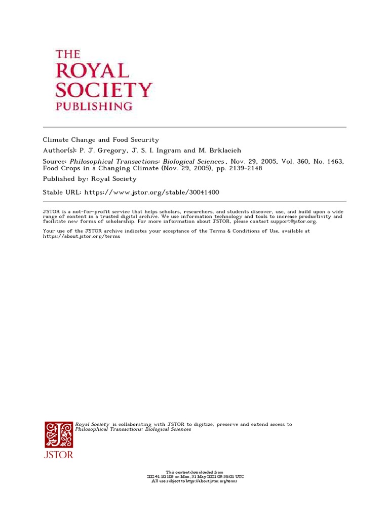 Climate Change And Food Security Pdf Food Security Climate Change