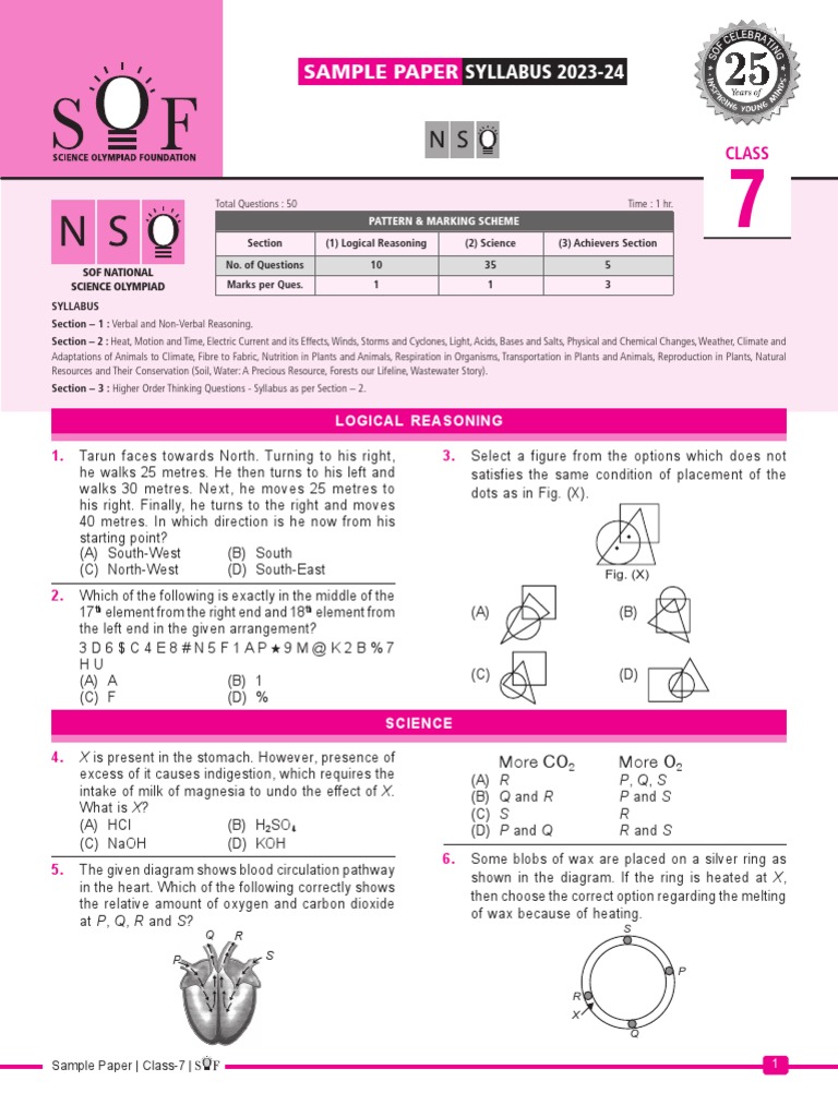 Nso Sample Paper Class-7 | PDF | Nature | Chemistry