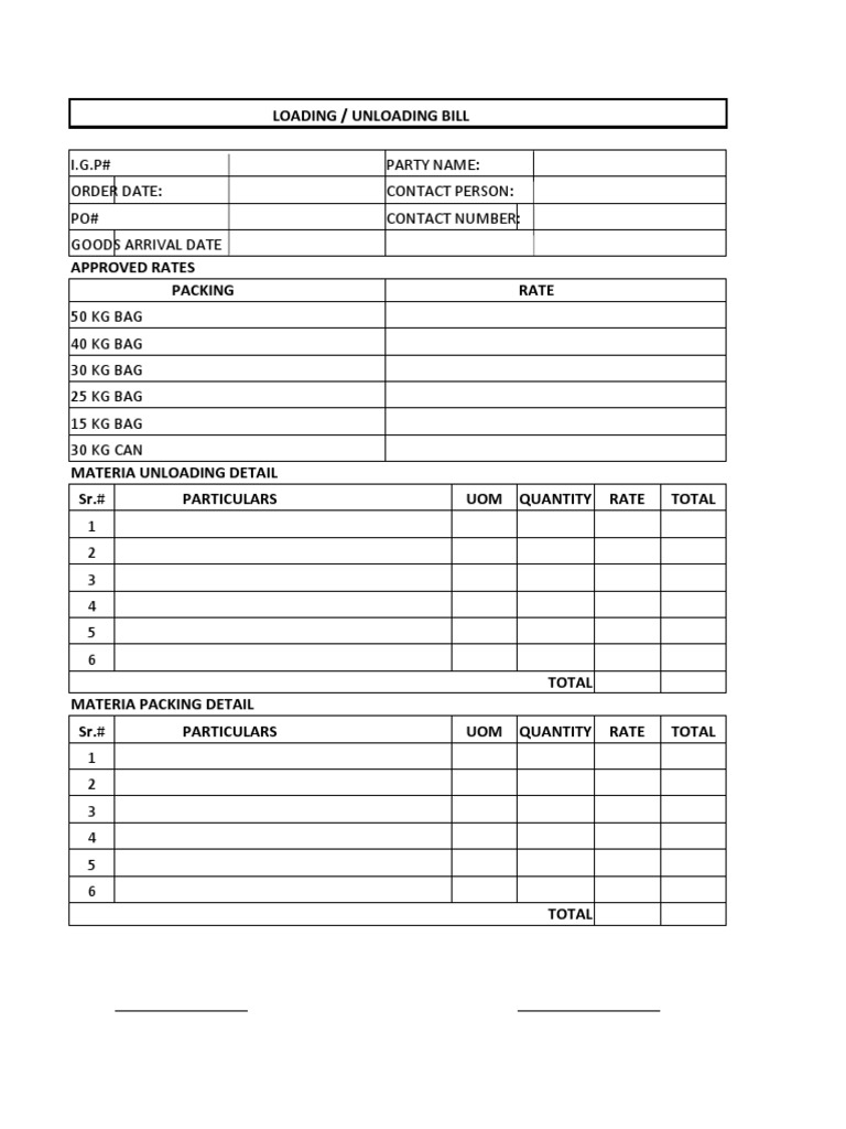 Unloading Form | PDF