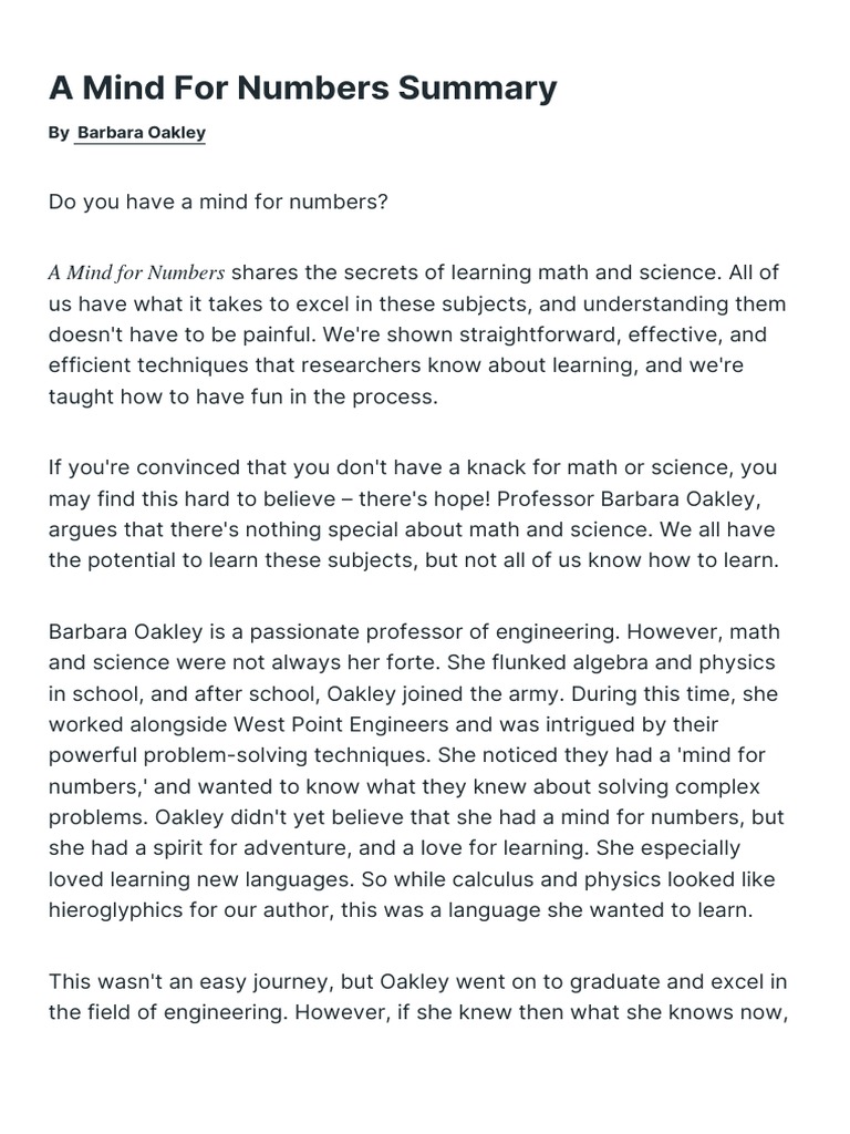 A Mind For Numbers 1 | Download Free PDF | Thought | Habits