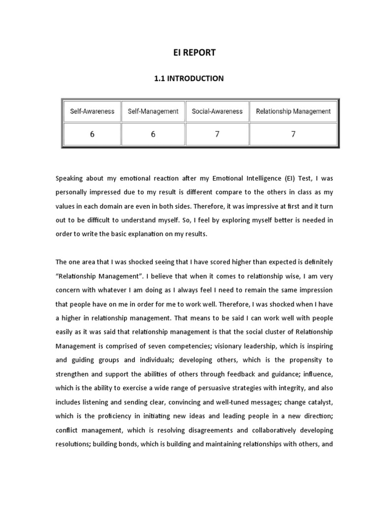 Ei Report | PDF | Emotional Intelligence | Self Awareness