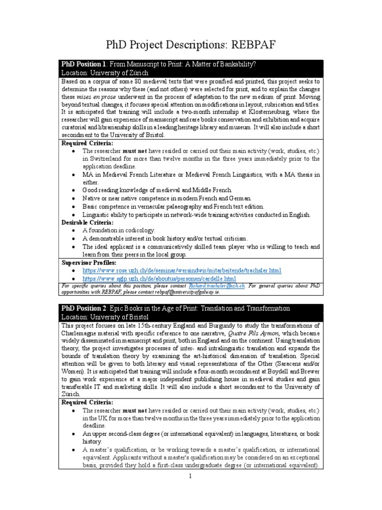 PHD Project Descriptions - Rebpaf 0 | PDF | Academic Degree | Doctor Of ...