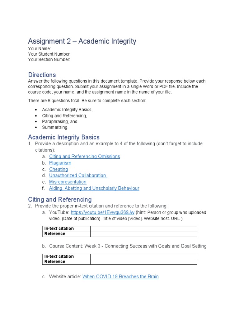 Assignment_2_Academic_Integrity_Template 2 (1) | PDF | Integrity ...