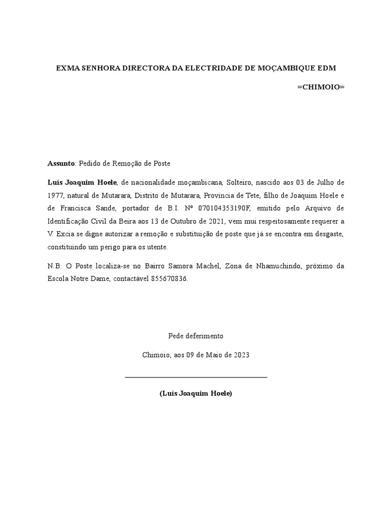 Edm Exma Senhora Directora Da Electridade de Moçambique Edm | PDF