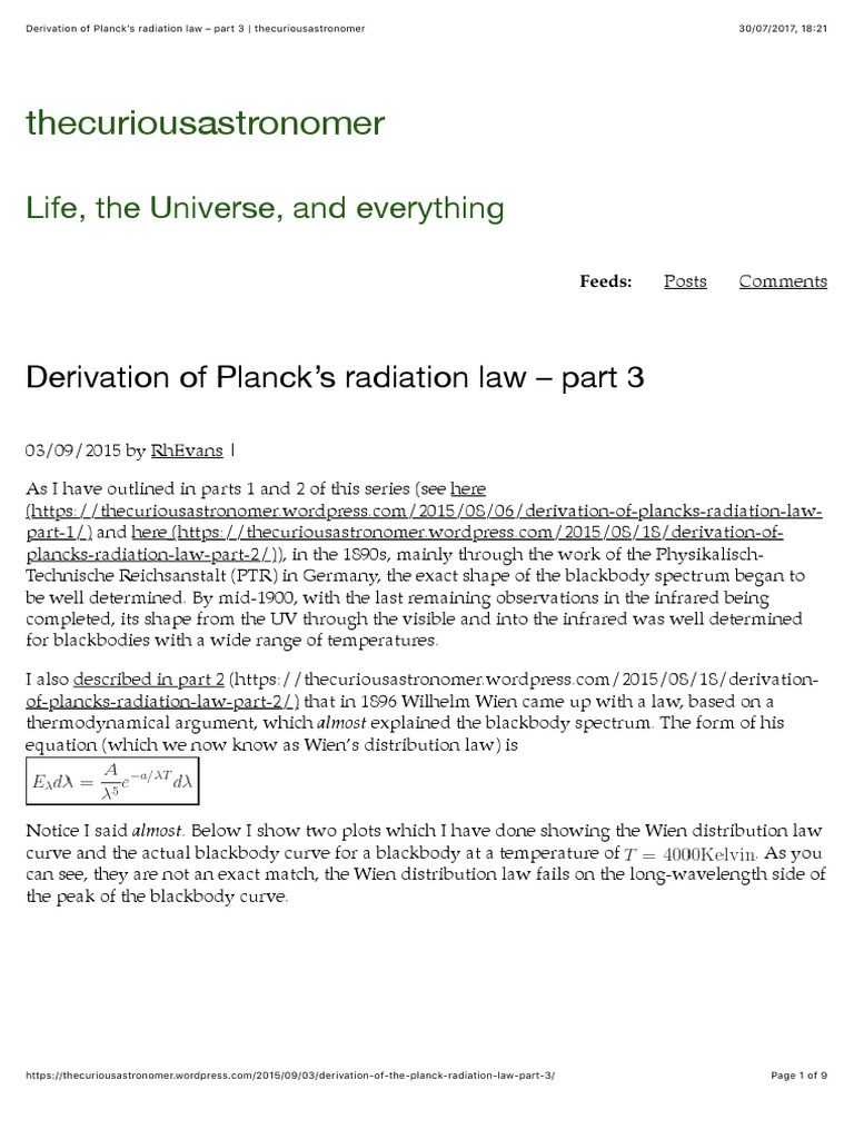 Planck's Radiation Law Explained | PDF | Electromagnetic Radiation ...