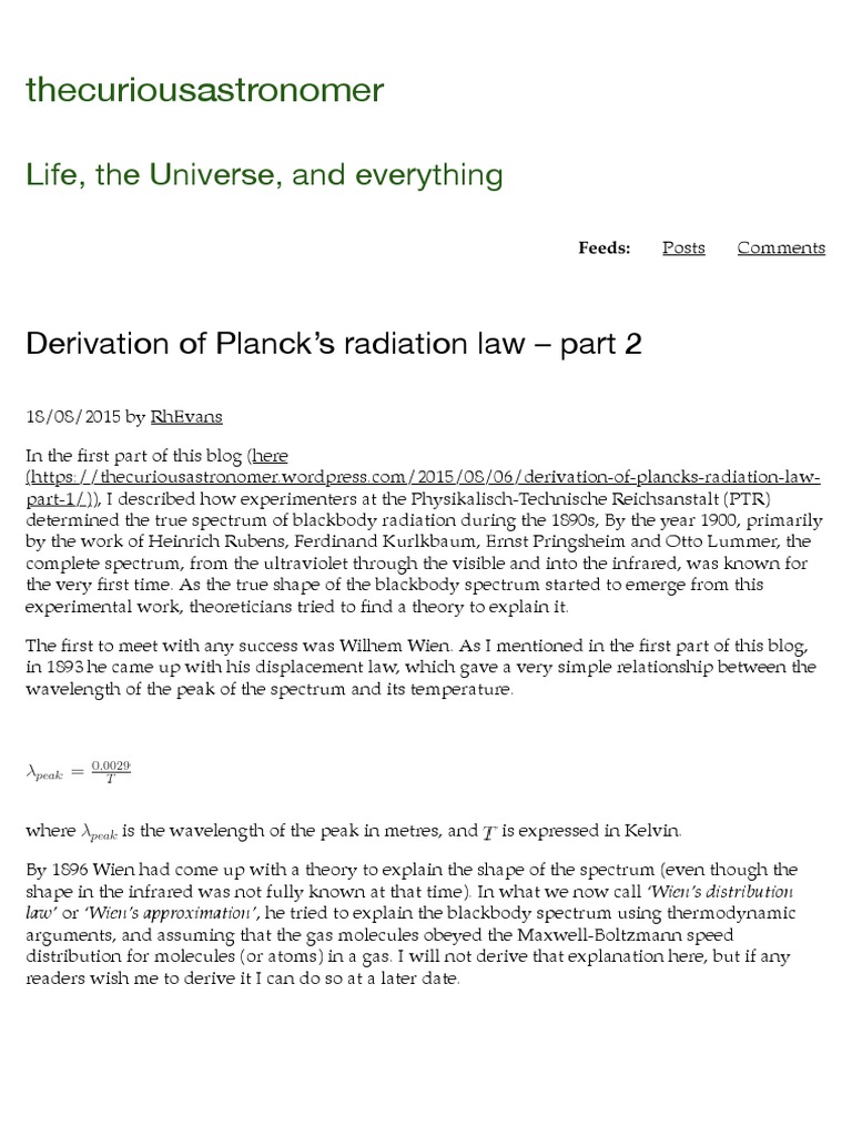 Derivation of Planck's Radiation Law - Part 2 | PDF | Electromagnetic Spectrum | Mechanics