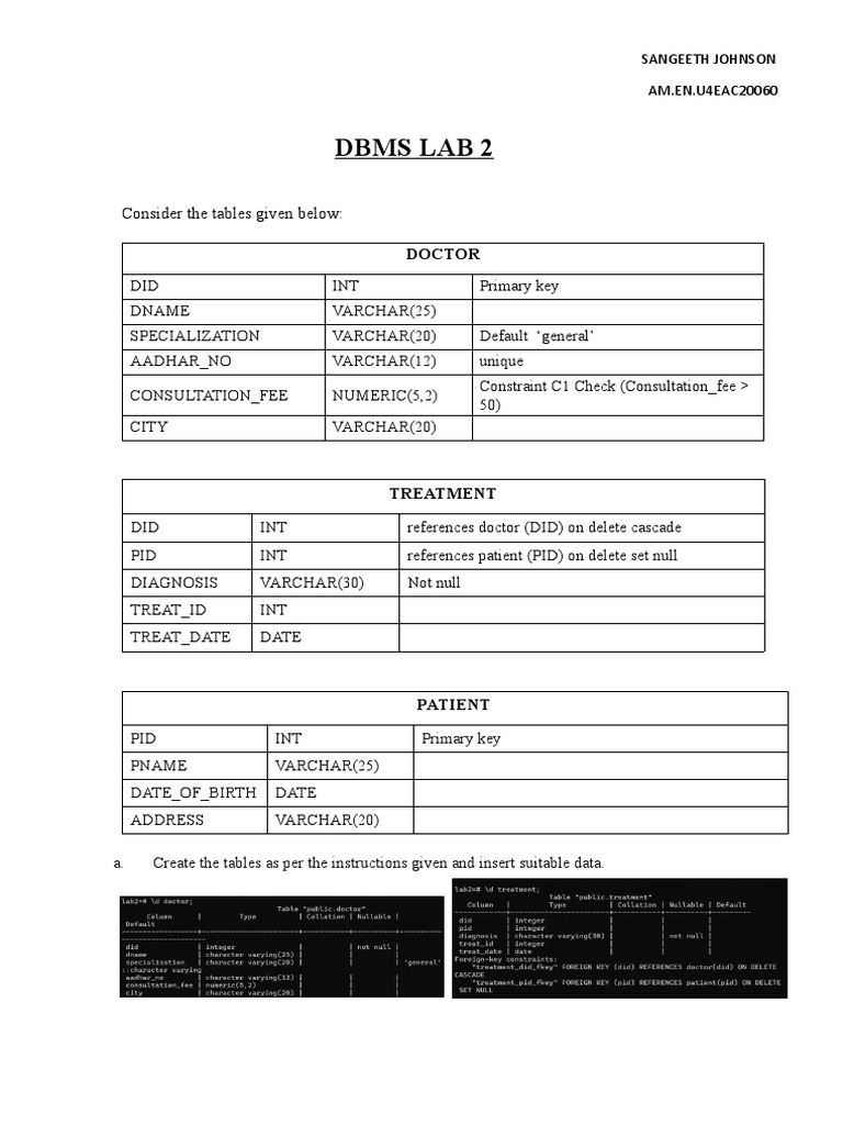 Dbms Lab 2: Consider The Tables Given Below | PDF | Computing | Data