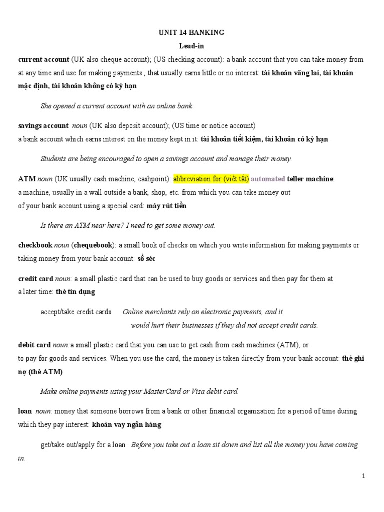 EFBS - Glossary - UNIT 14 BANKING | PDF | Collateral (Finance ...