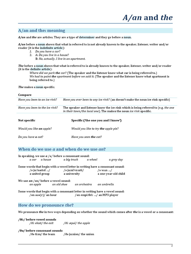 Understanding Articles: A, An, The | PDF | Noun | Human Communication