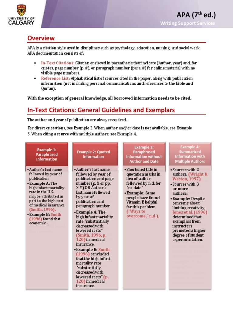 APA Style Guide | PDF | Apa Style | Citation