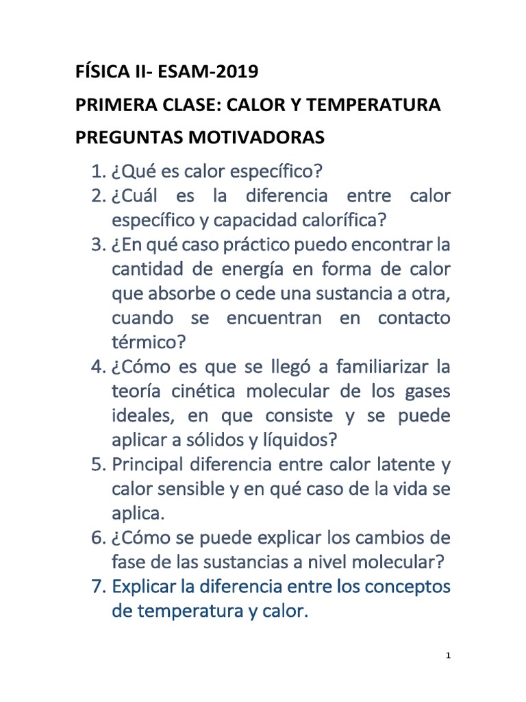 2 Preguntas Motivadoras Calor y Temperatura | PDF