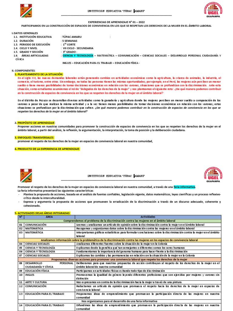 2-Experiencia de Aprendizaje 2022 | PDF | Mujer | Evaluación