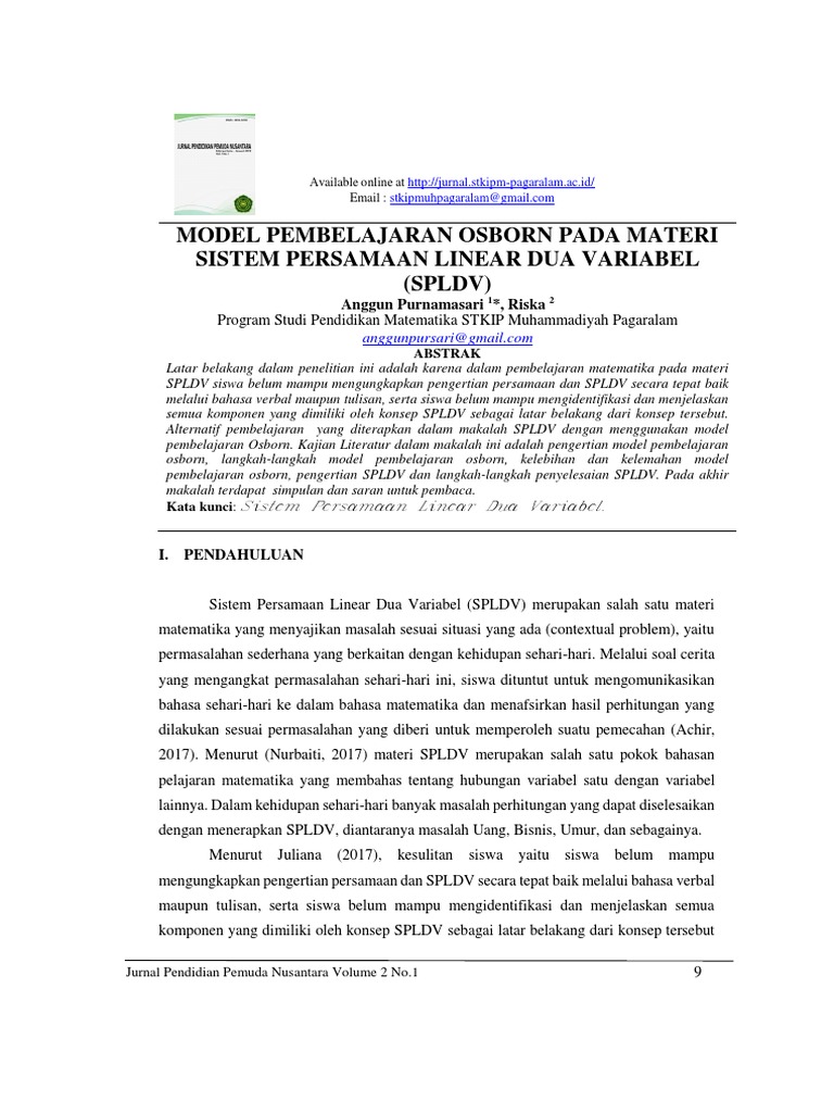 Pembelajaran SPLDV dengan Model Osborn | PDF | Karier & Perkembangan
