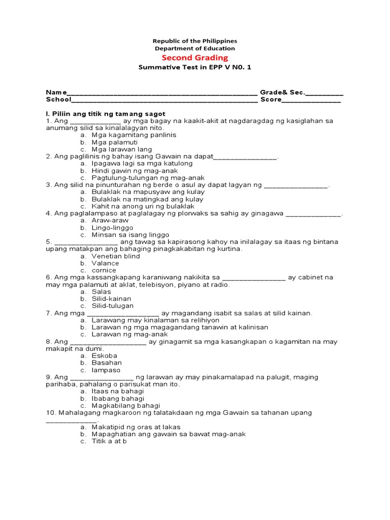 Q2 EPP 5 Summative 1 | PDF