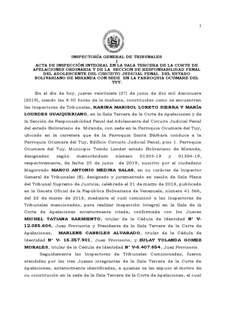 Corregida Acta Integral Corte TERCERA DE APELACIONES TRABAJANDOSE 4 ...