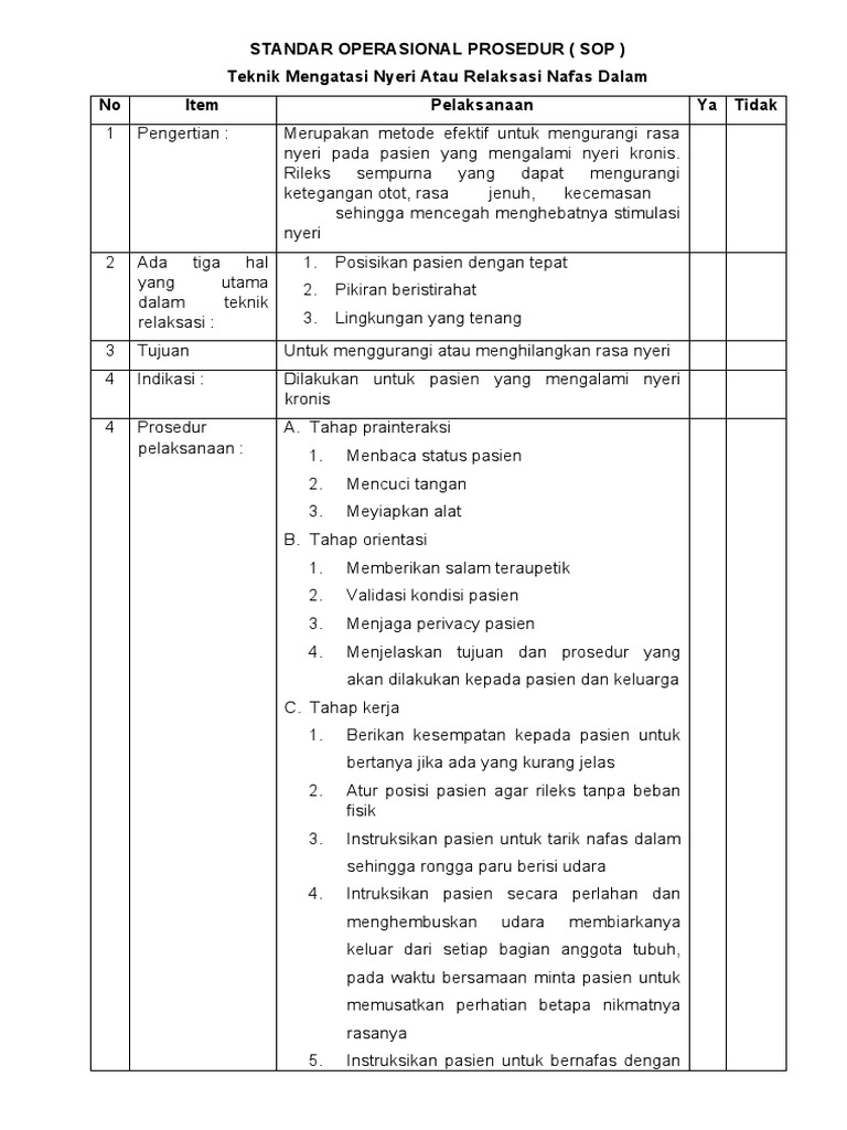 Sop Teknik Distraksi & Relaksasi | PDF