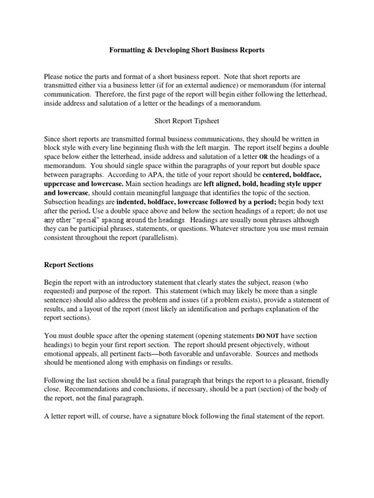 One-Page Business Report Guidelines | PDF | Paragraph | Letter Case